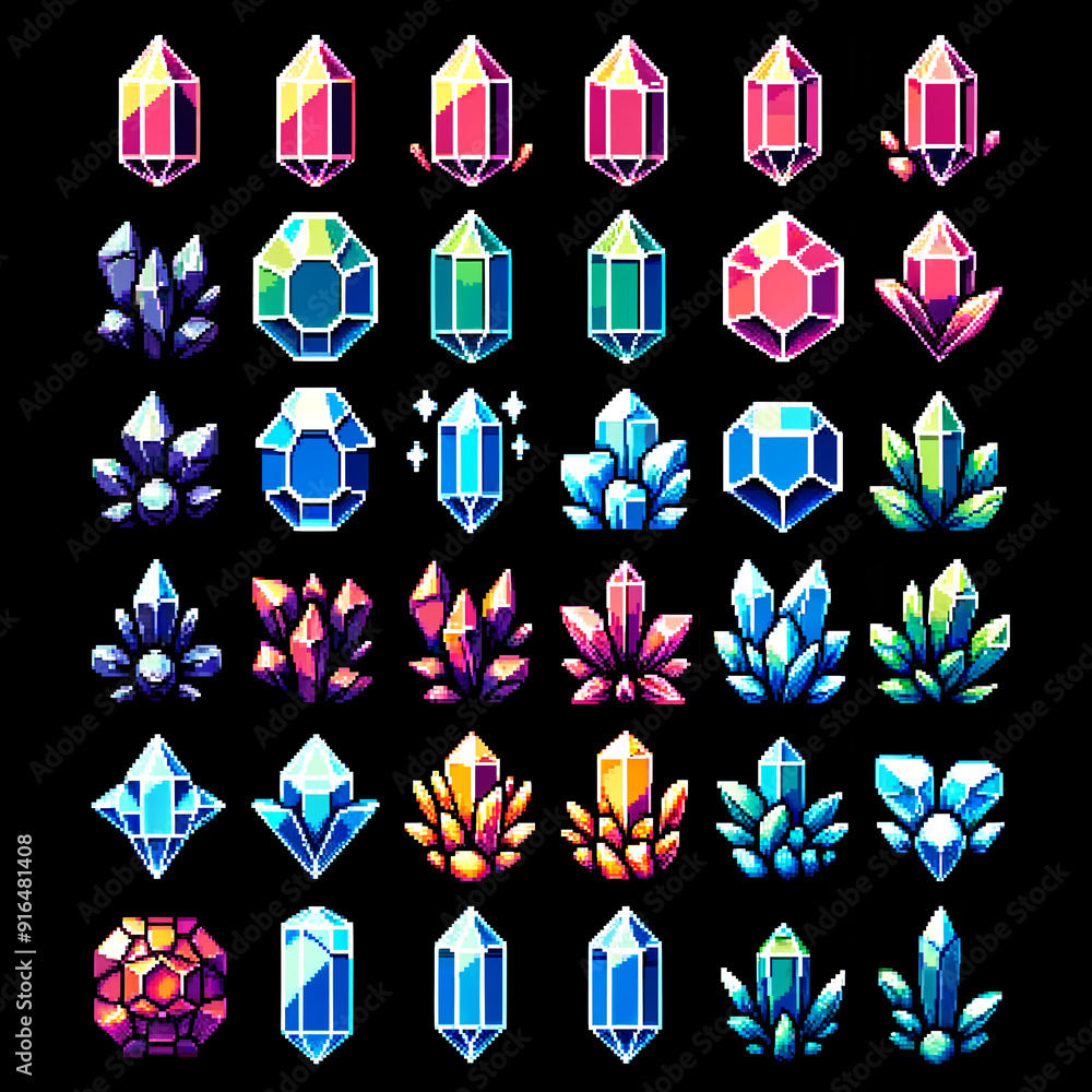 Pixel Art RPG Crystal Icons Stock Illustration | Adobe Stock