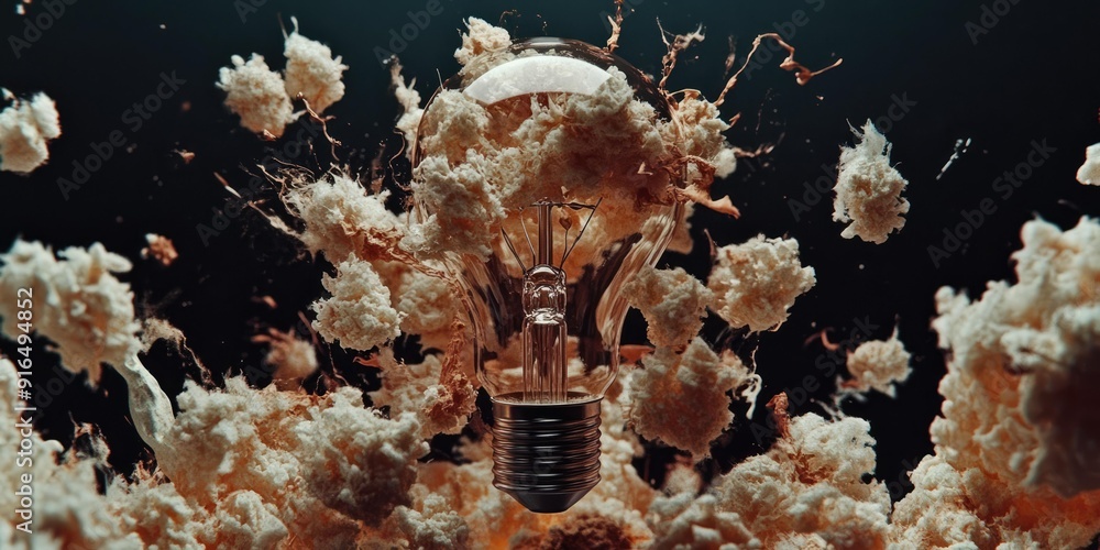Dynamic Explosion of a Shattering Light Bulb Representing Energy and ...