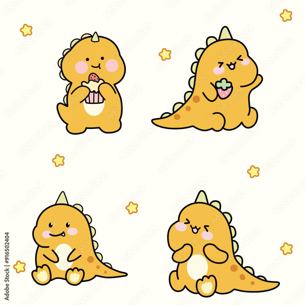 chibi kawai little cute dino dinosaurs set Stock Vector | Adobe Stock