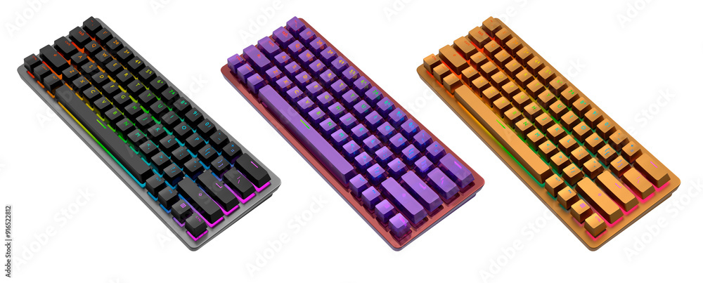 Collection of mechanical keyboards isolated on white background with ...