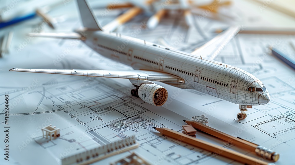 Airplane Prototype on Engineering Blueprints. Prototype airplane model ...