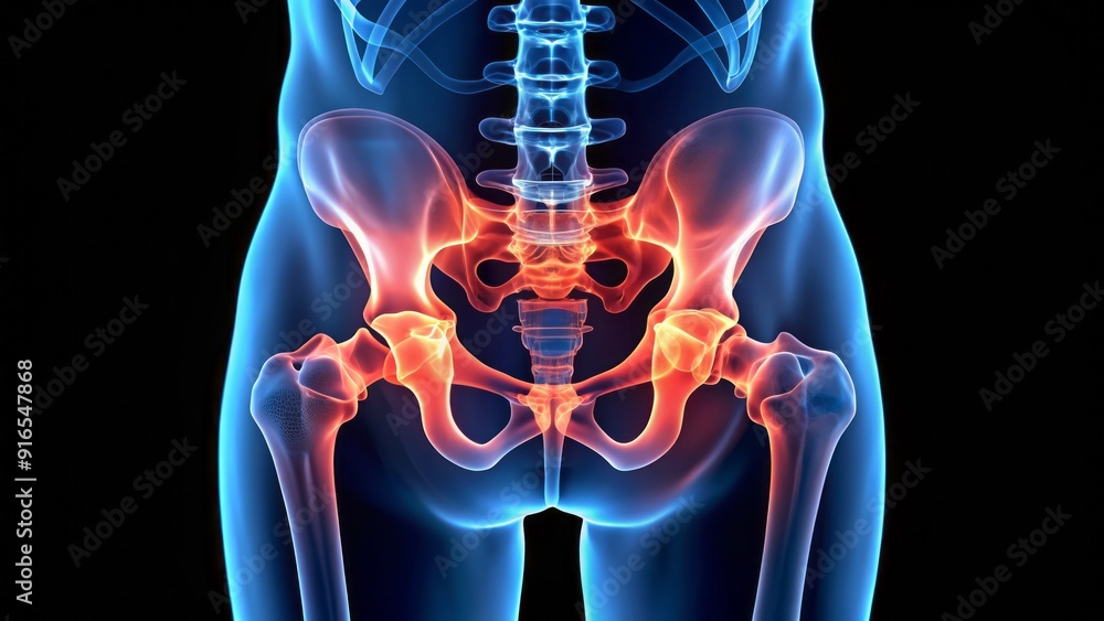 Diagnostic medical x-ray image of human pelvis showing bones, joints ...