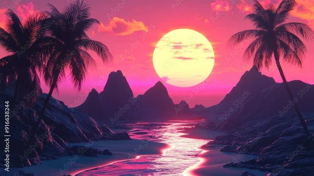 AI generation. Night and sunset neon colors, cyberpunk vintage ...