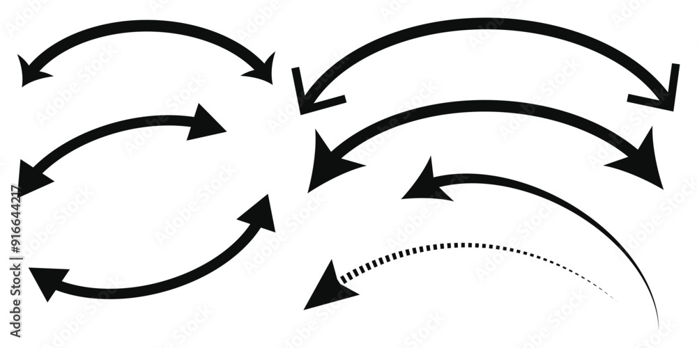 Dual semi circle arrow. Vector illustration. Semicircular curved thin ...