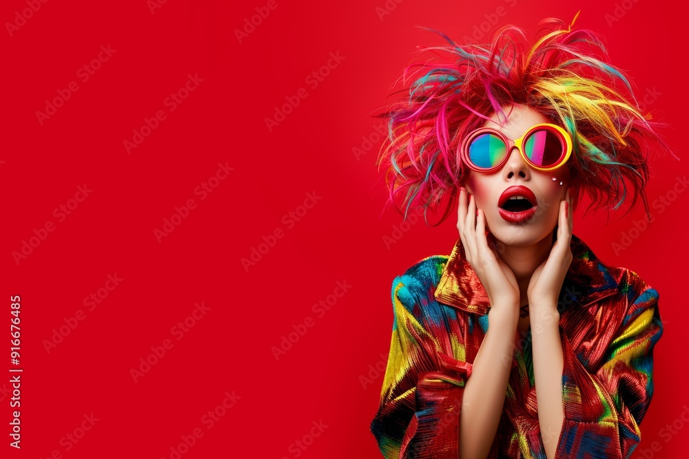 Young woman extravagant hair and crazy style poses confidently vibrant ...
