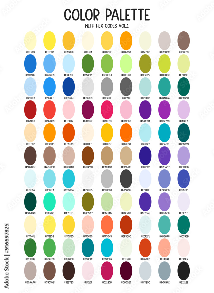 Colorful color palette with hex codes. Full color spectrum for bright ...