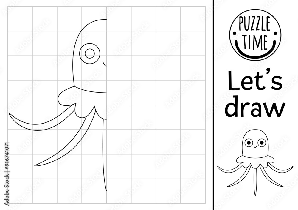 Complete the jellyfish. Vector ocean kingdom symmetrical drawing ...