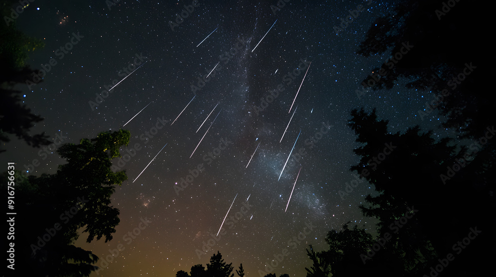 Perseids meteor Shower and the Milky Way silhouette in the foreground ...