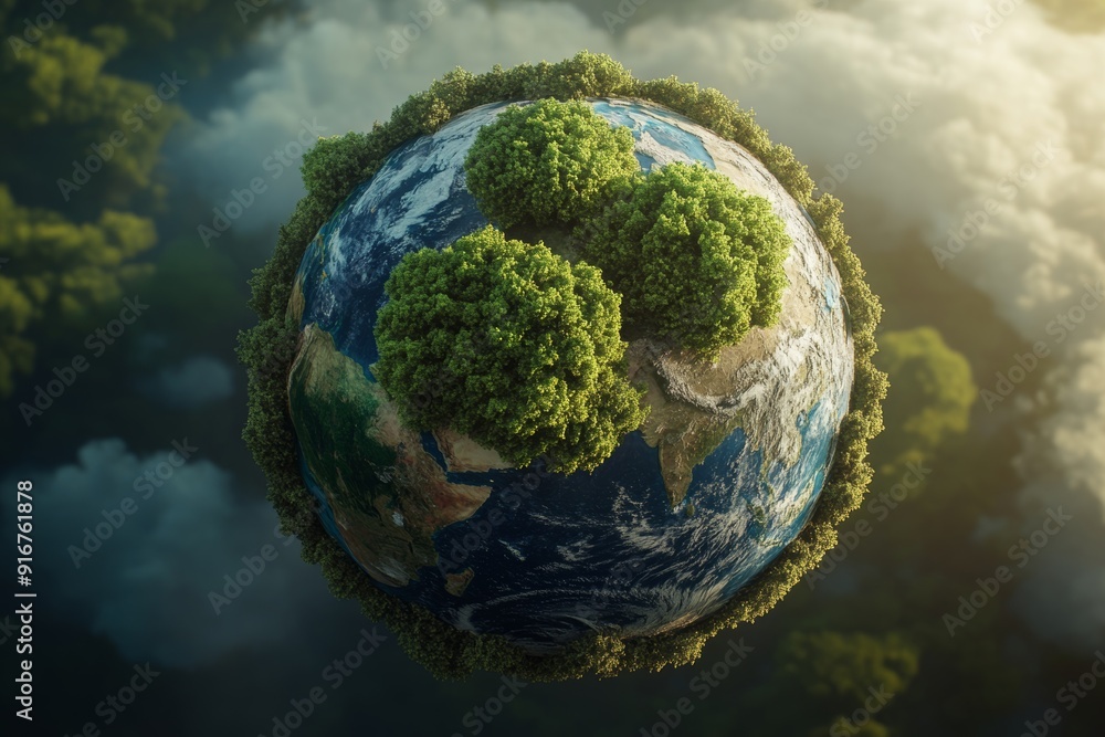 Illustration of a happy planet earth with trees growing on it ...