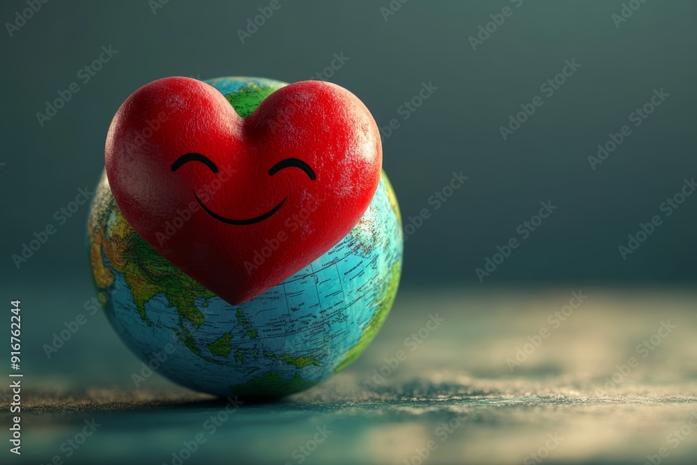 Illustration of a happy heart hugging a globe, symbolizing global ...