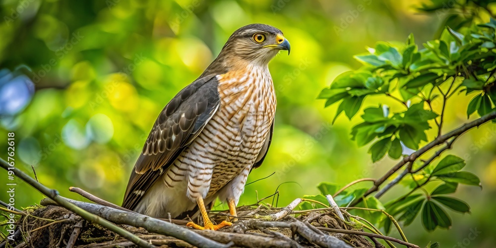 Majestic bird of prey, Cooper's hawk, perches proudly on branch ...