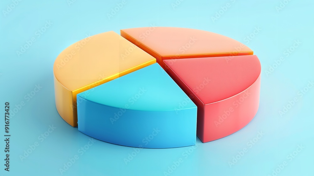 An illustration of a pie chart in three dimensions. There are four ...