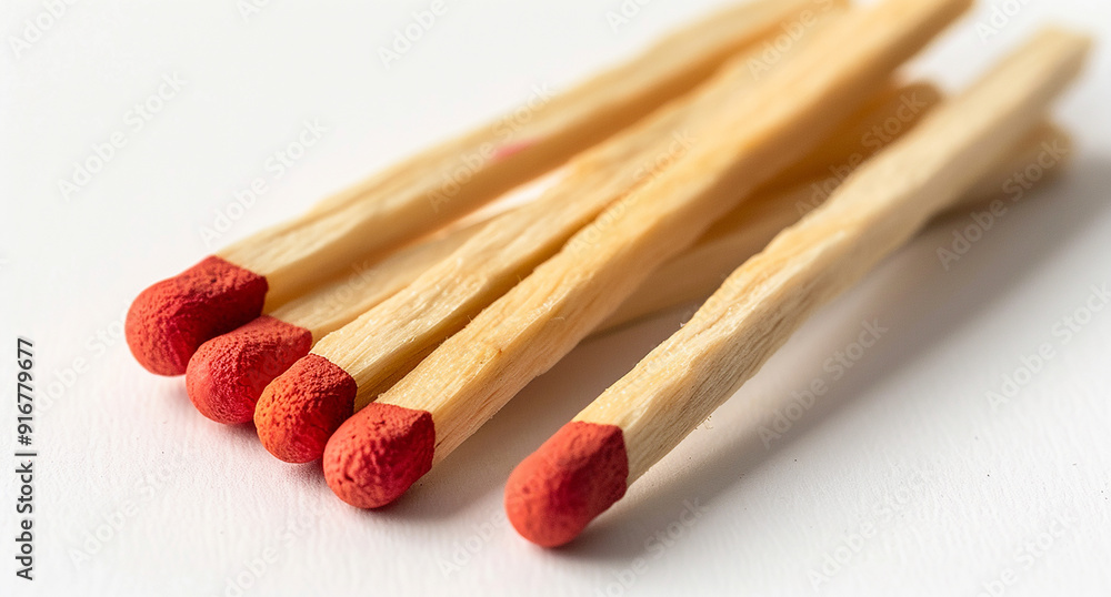 Photo of match sticks with red tips on a white background, with studio ...