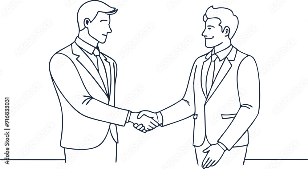 continuous single line drawing of businessmen shaking hands, business ...