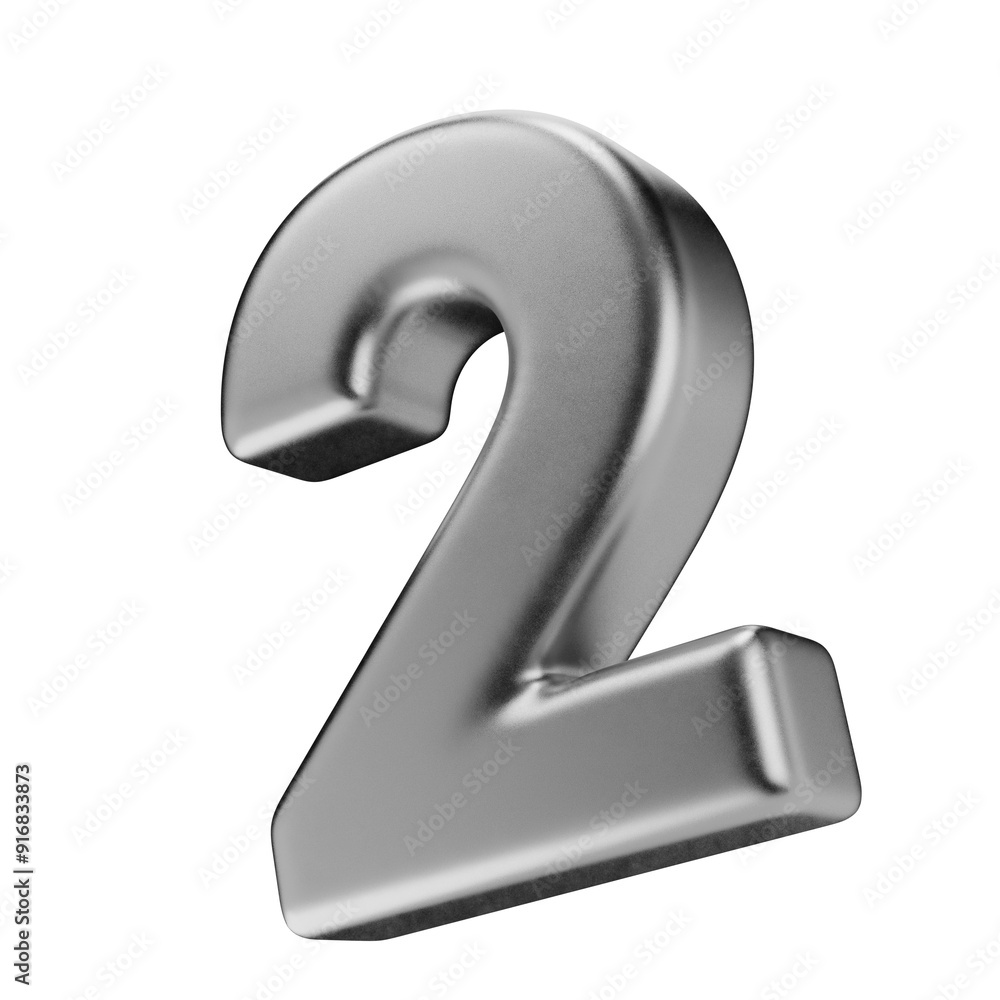 Volumetric silver number 2, isolated on a transparent background. 3D ...