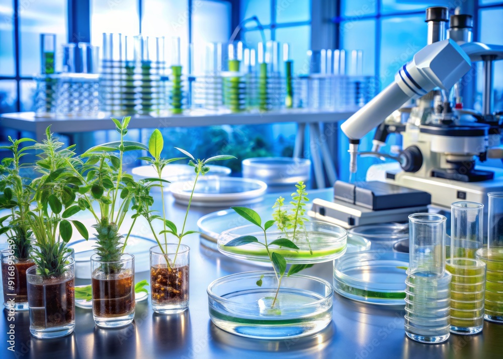 Modern laboratory setup with petri dishes, micropipettes, and PCR ...