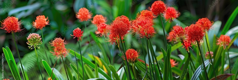 Scadoxus multiflorus Exotic bulbous plant with vibrant flowers known as ...