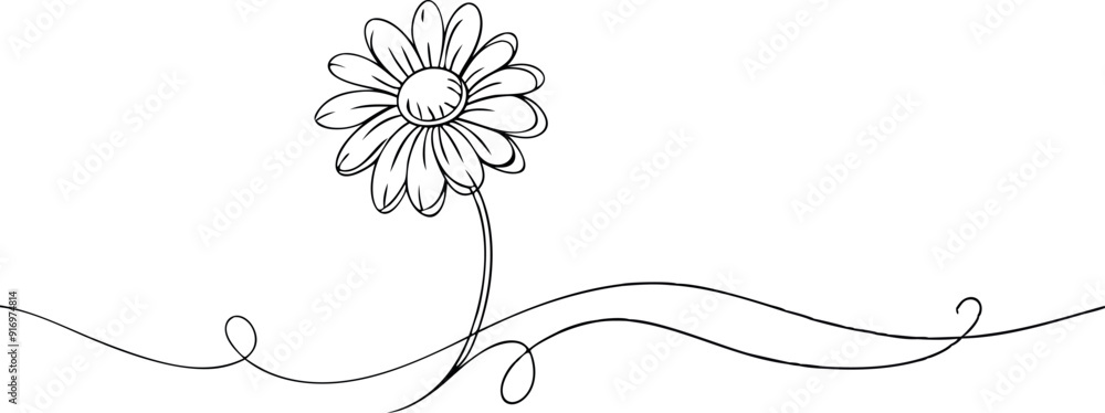 continuous single line drawing of daisy flower, line art vector ...