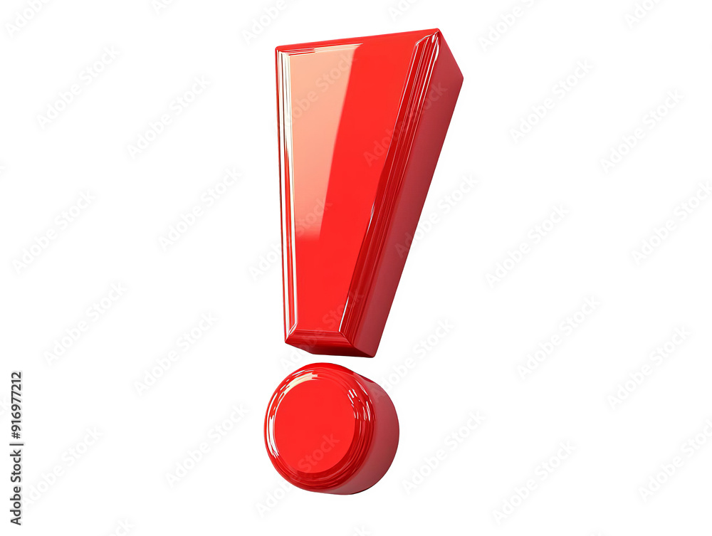 Red 3D exclamation mark symbol on a transparent background, suitable ...
