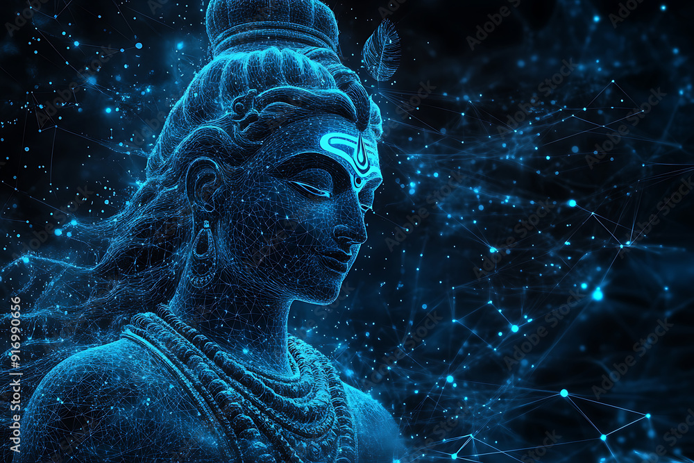 An abstract digital background featuring the revered figure of Lord ...