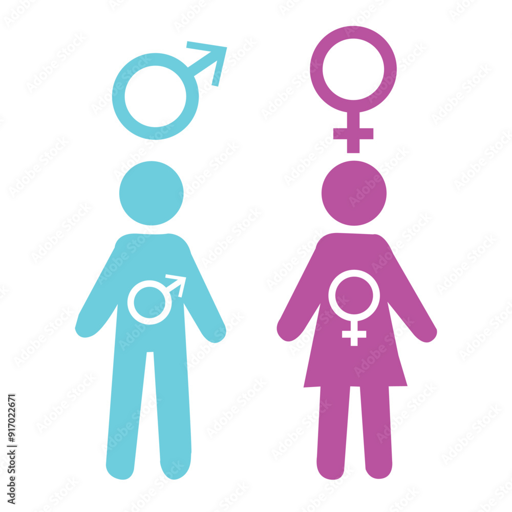 Man and woman icon set. male and female symbol with color on white ...