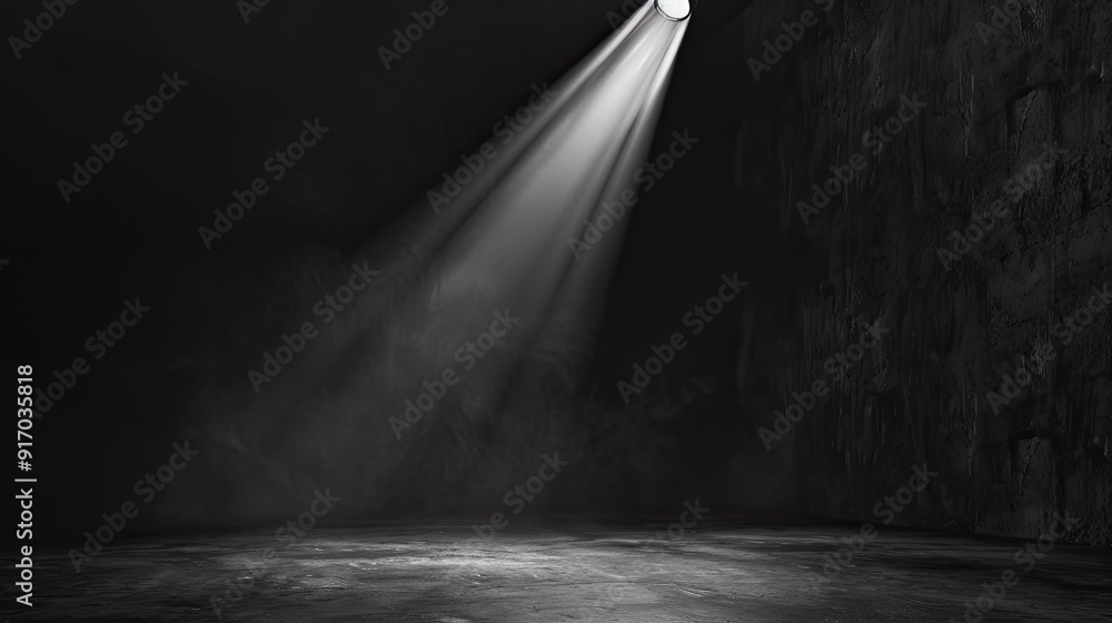 spot light from the top on a minimal black background with embade ...