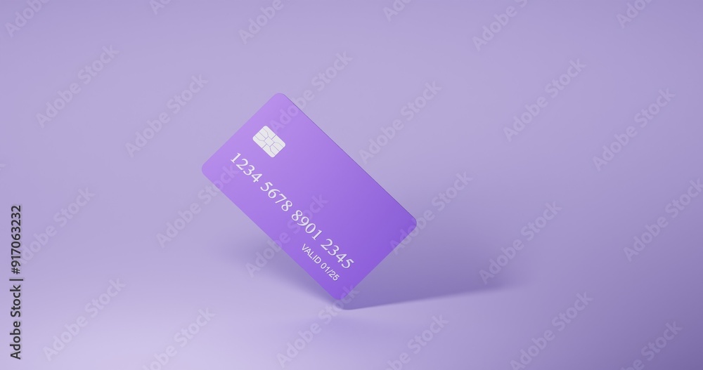 Purple credit card closeup on transparent background for design purpose ...
