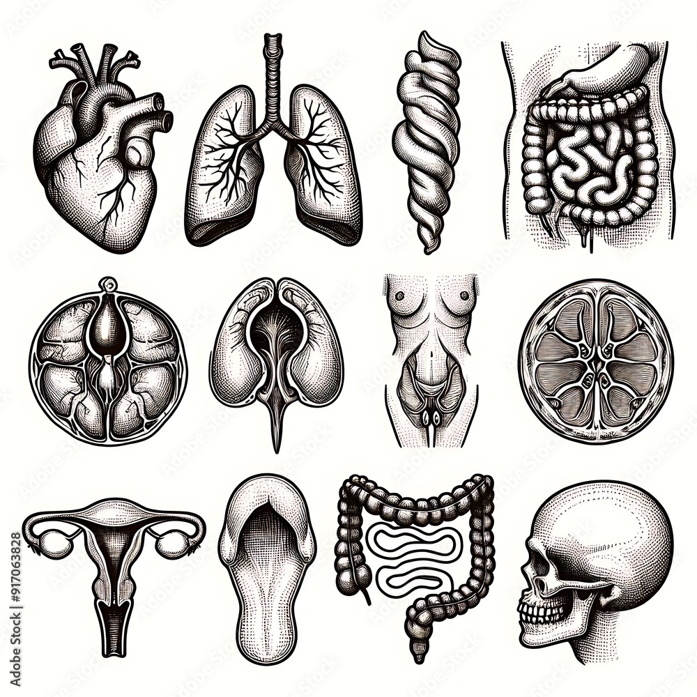 Anatomy of human bones and muscles set. Organ systems. Body and Thorax ...