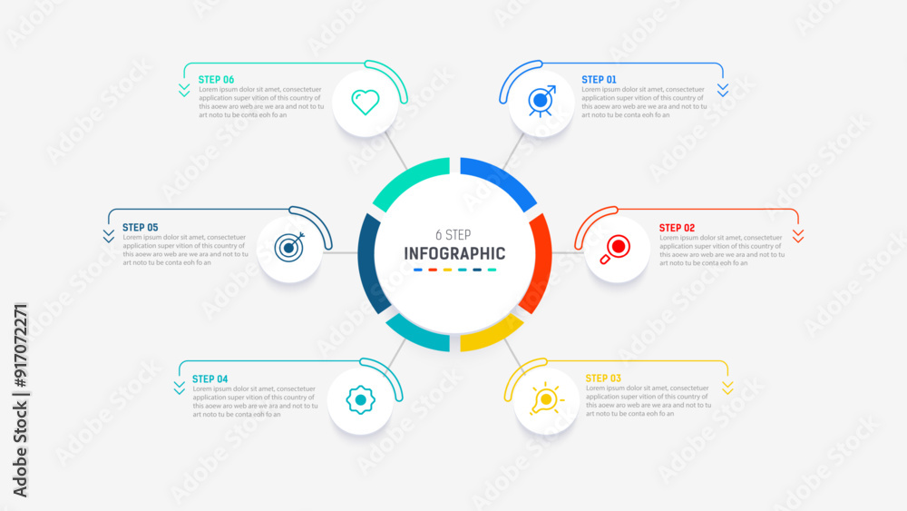 Business infographics design for Six Step, option, parts or process. Infographic 6 element ...