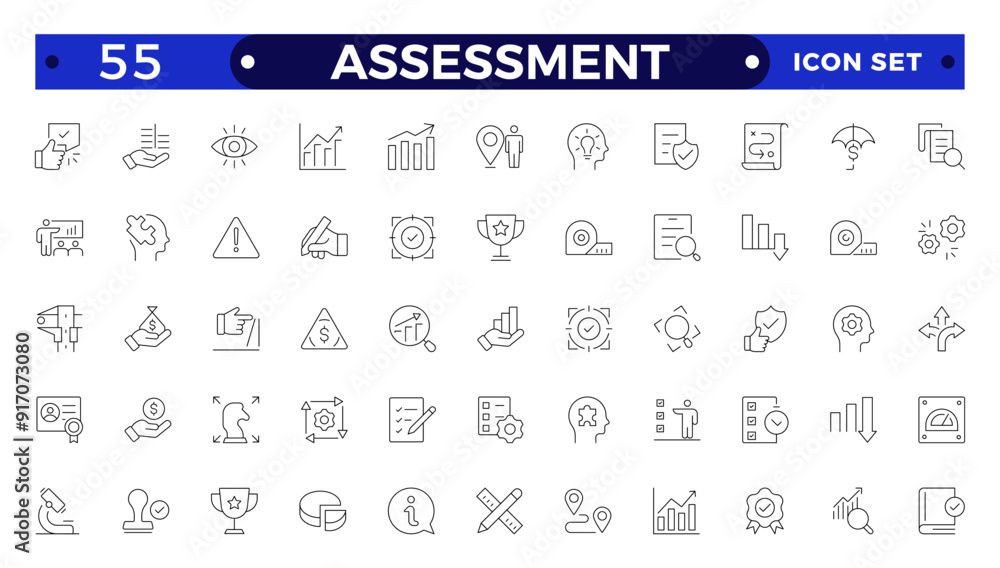 Assessment icons set. Stroke thin line vector illustration with goals ...