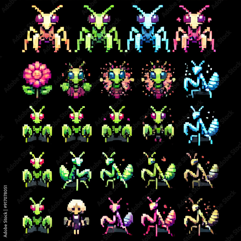 Mantis-themed Pixel Art RPG Sprite Sheet Stock Illustration | Adobe Stock