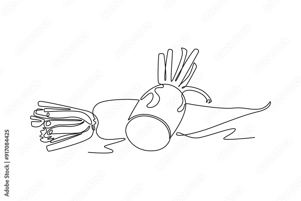 Continuous one line drawing whole and sliced healthy organic white ...