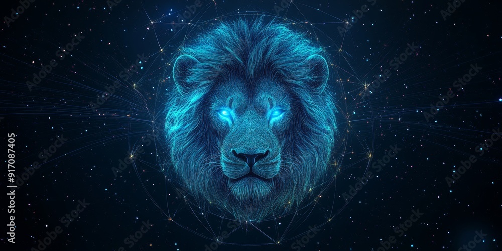 Majestic Leo Zodiac Artwork: Celestial Lion Head Radiating Mystical ...