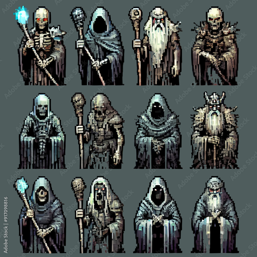 Detailed pixel art sprite sheet of RPG icons with Lich King theme Stock ...