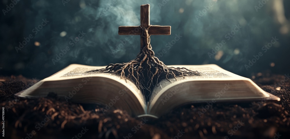 Rooted in Faith: The Foundation of Belief with a Cross Intertwined with ...