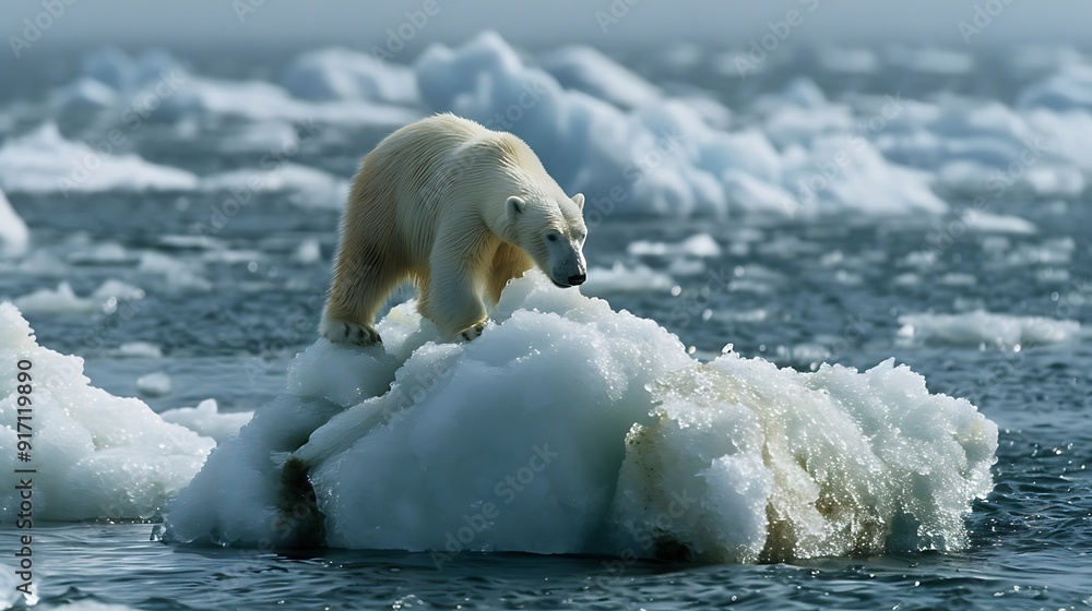 Endangered Polar Bear on Melting Ice - Climate Change and Ozone ...