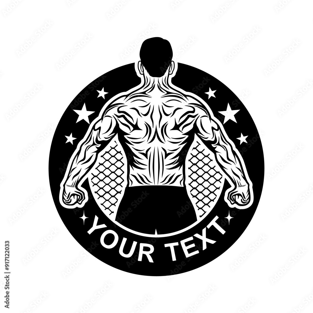 muscular man logo facing back in black and white vector line art Stock ...