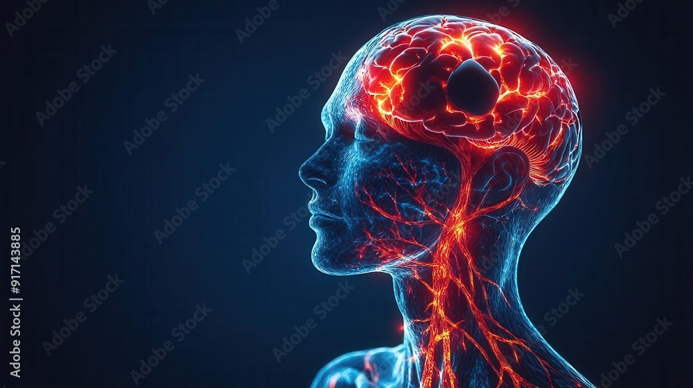 Digital human body showing blocked artery in the brain, Stroke, Brain ...