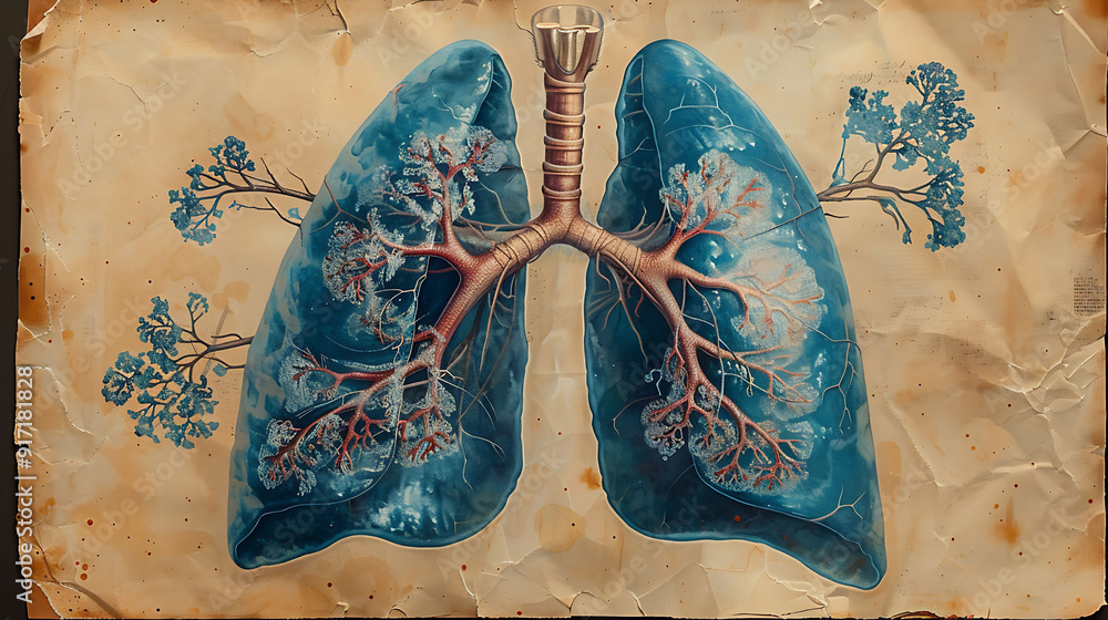 Anatomical illustration of respiratory system showing detailed ... Anatomical illustration of respiratory system showing detailed ...