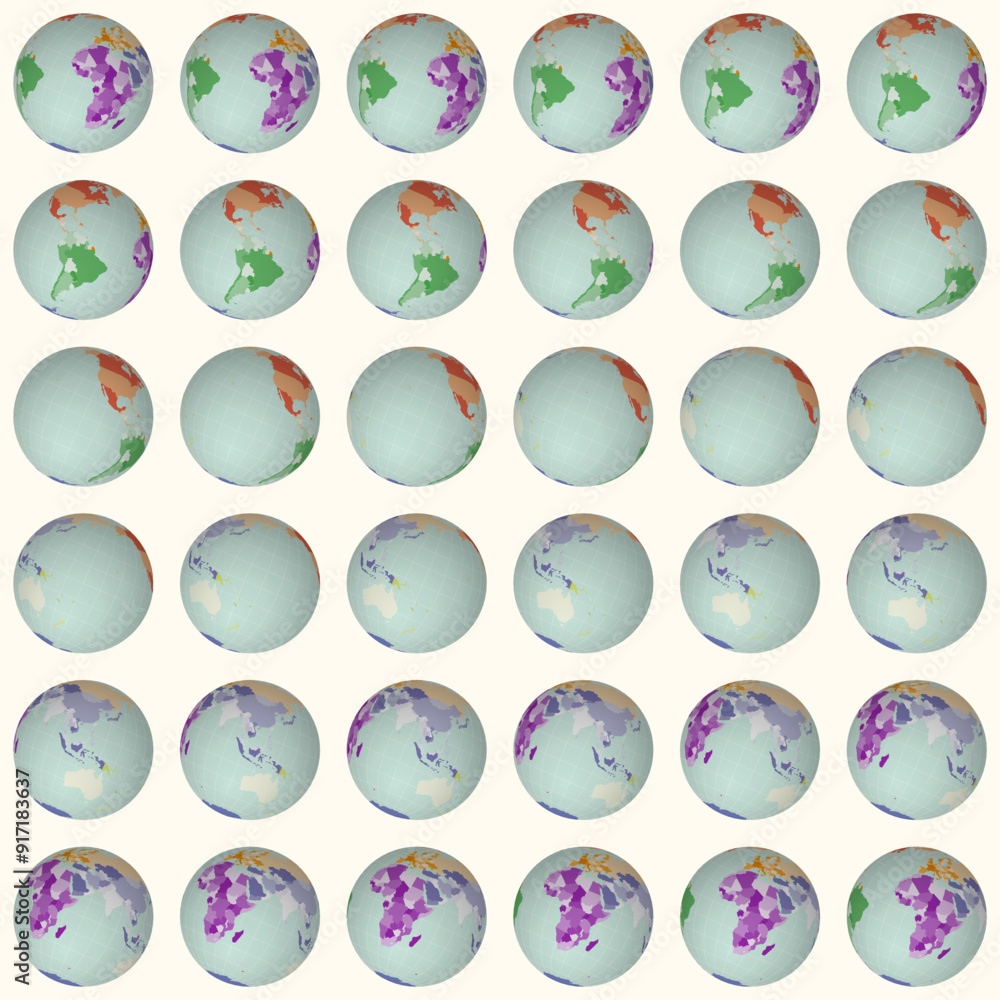 Collection of planet globes. Tilted sphere view. Rotation step 10 ...