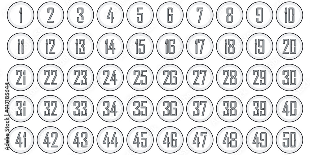 Design numbers 1 to 50 premium digital black and white circle icon . 1 ...