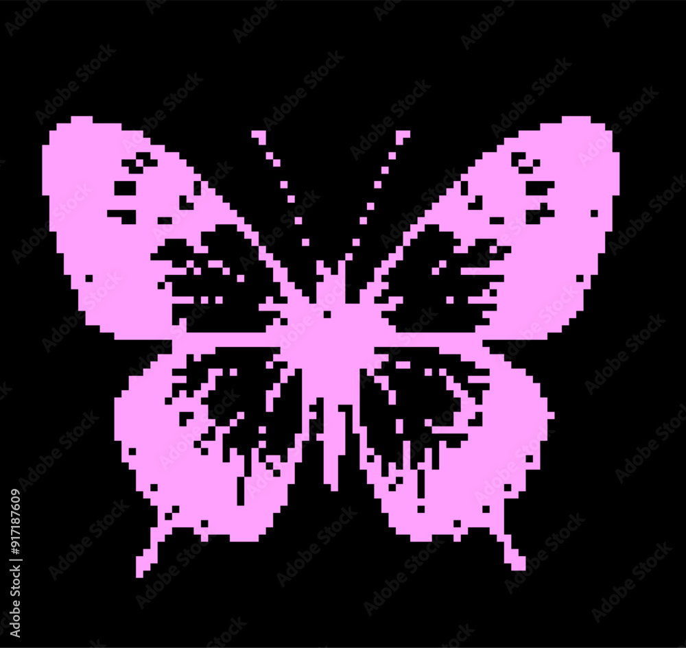 Pixel art of a butterfly on a black background. 1-Bit style ...