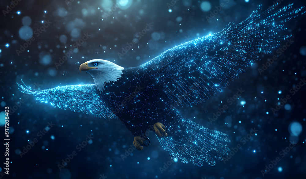 Digital eagle with data streams, AI in aerial surveillance and ...