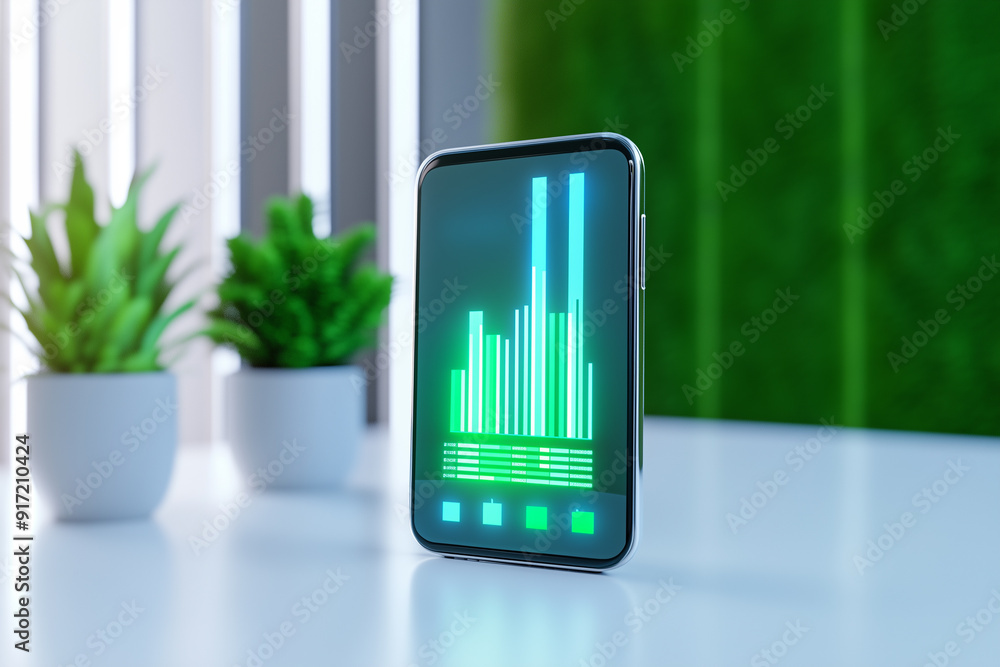 A smartphone displaying an interactive data visualization with graphs ...