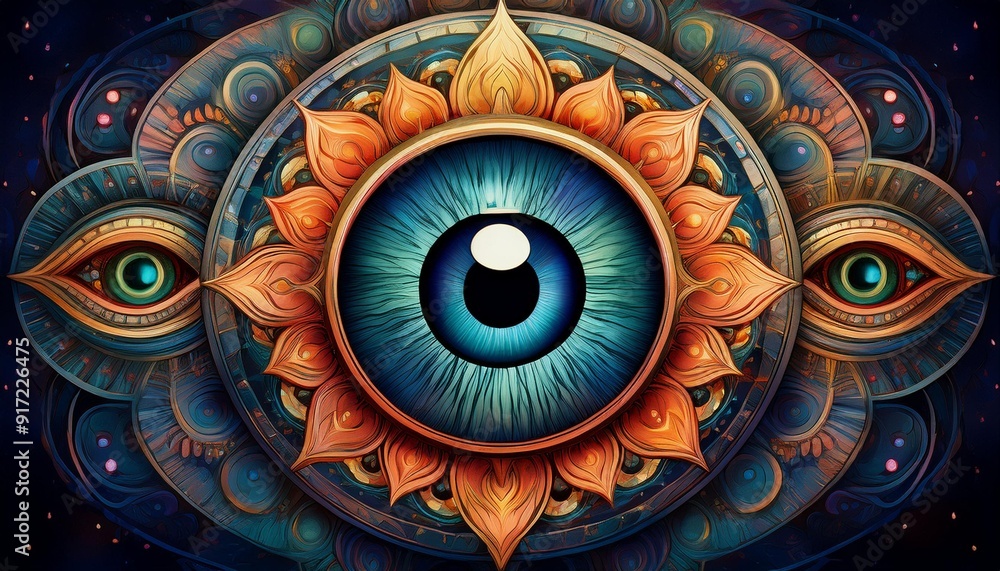 Eye Mandalas conceptual illustration of Complex, symmetrical designs ...