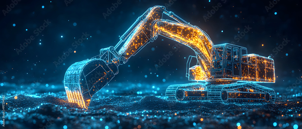 smart blue digital excavator, AI in construction site management ...