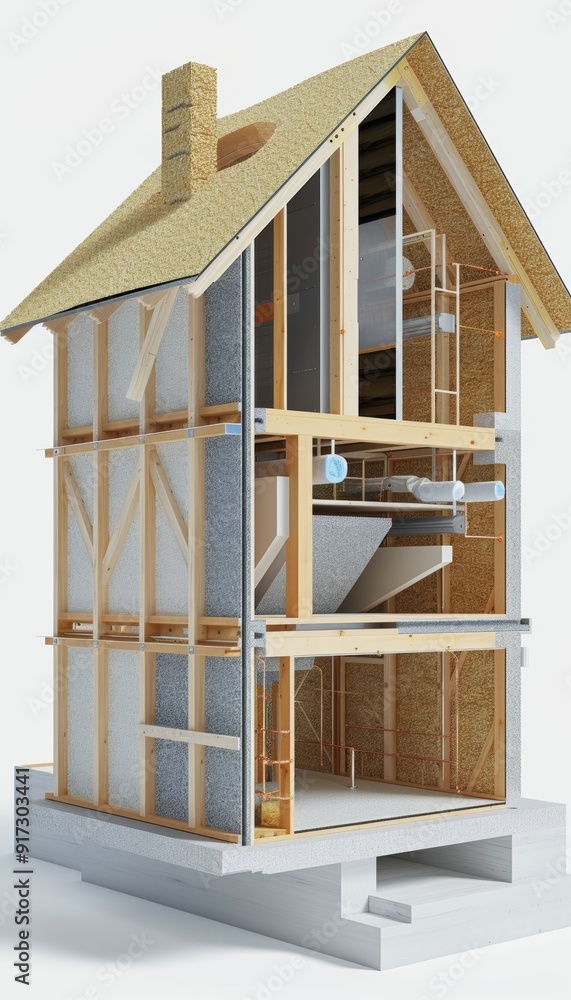 Cross Section of House Wall with Different Insulation Materials for ...