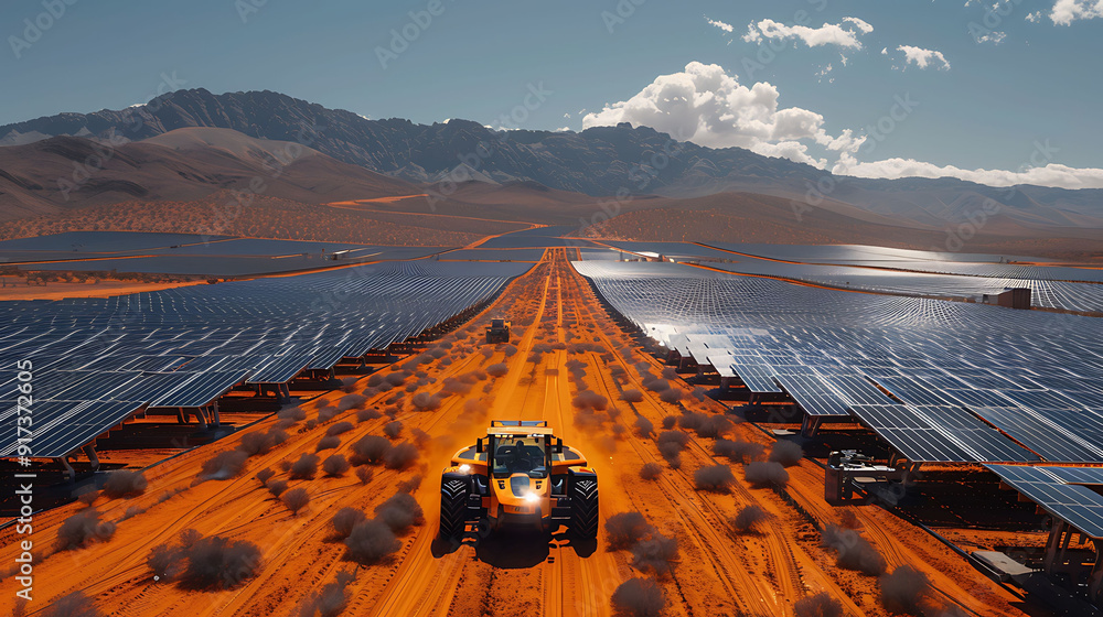 Solarpowered robotic tractor patrolling vast solar farm Australia's ...
