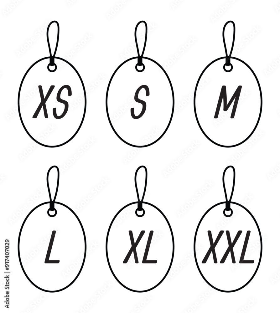 Cloth labels with size for apparel, brand tags S, L, M, XL symbols ...