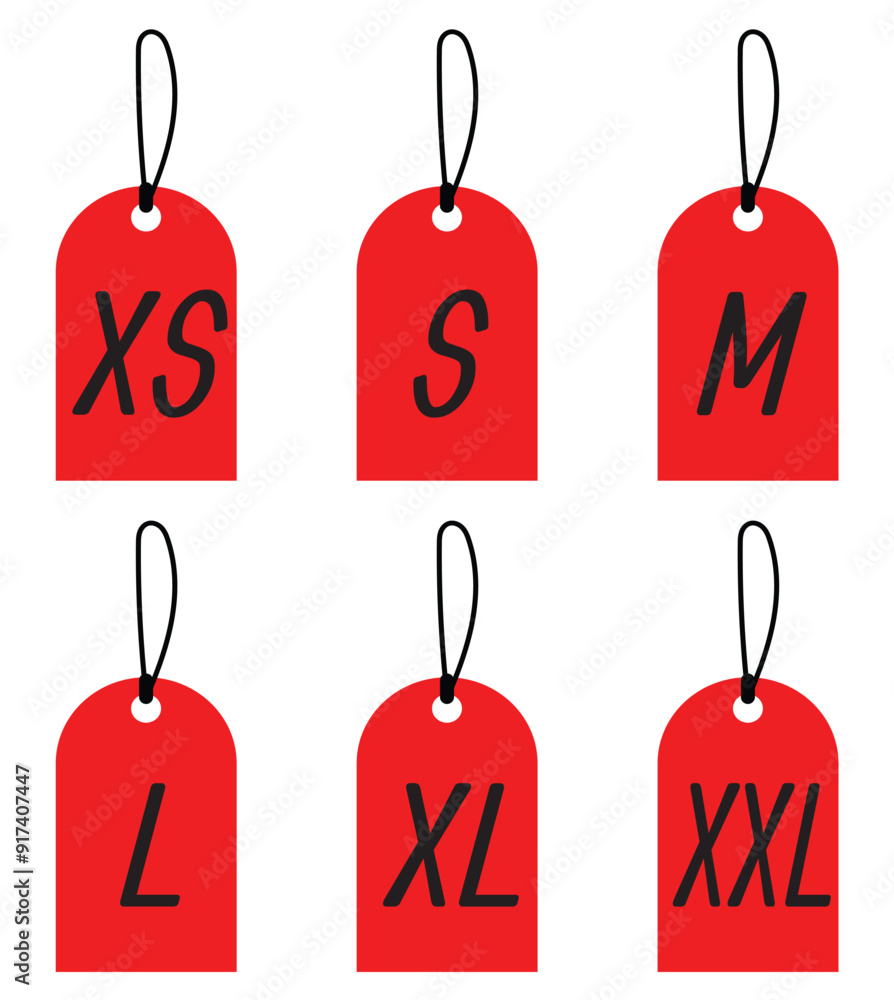 Cloth labels with size for apparel, brand tags S, L, M, XL symbols ...